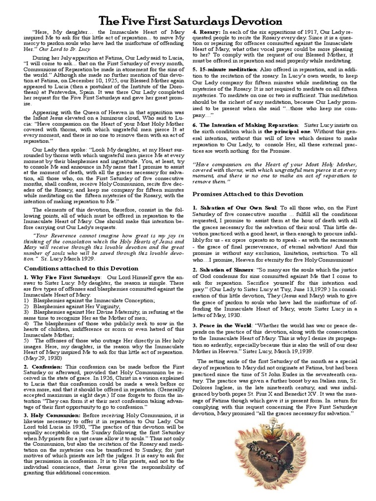 The Five First Saturdays Devotion: A Powerful Act of Reparation to the ...