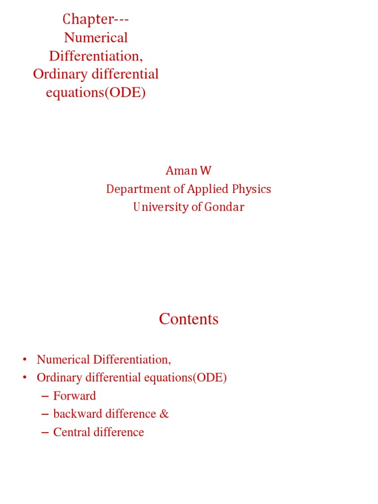 Chapter - Numerical Differentiation, Ordinary Differential Equations ...