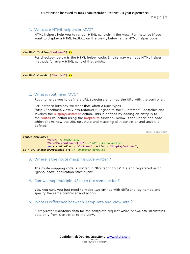 Dot Net Questions To Be Asked by Jobs Team Member | PDF | Database ...
