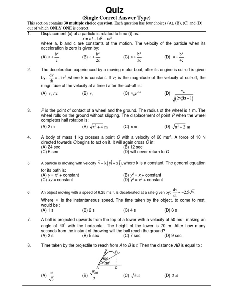 Kinematics Quiz | PDF | Velocity | Acceleration Kinematics Quiz | PDF | Velocity | Acceleration