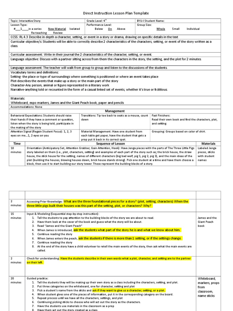 Direct Instruction Lesson Plan Template-Fall 2016 | PDF | Teachers ...