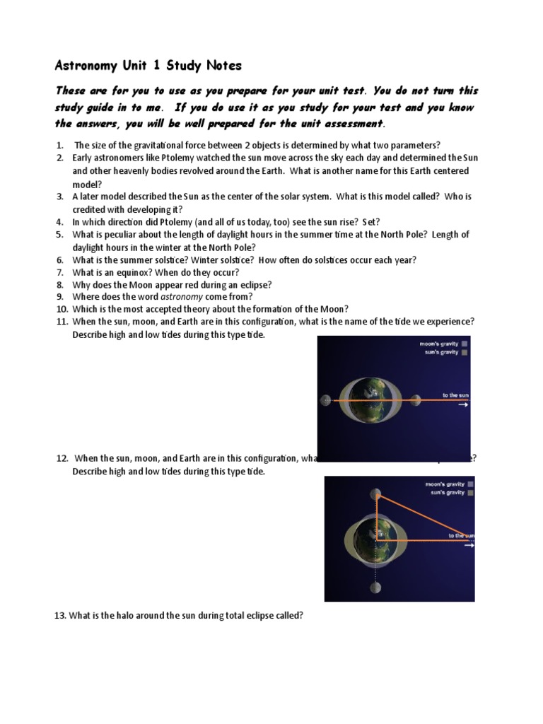 Astronomy Unit 1 Study Notes | PDF | Moon | Solar Eclipse