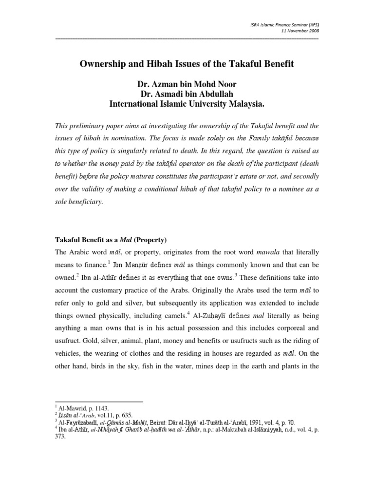Takaful Ownership and Hiba | PDF