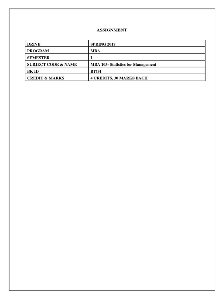 SMU MBA 103 - Statistics For Management Free Solved Assignment | PDF ...
