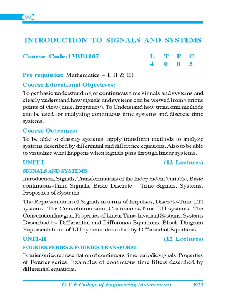 Introduction To Signals and Systems | PDF | Fourier Transform | Signal ...