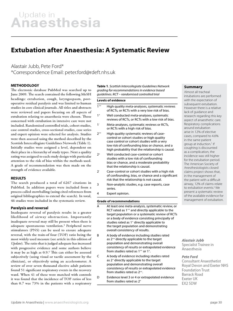Extubation After Anaesthesia | PDF | Randomized Controlled Trial ...