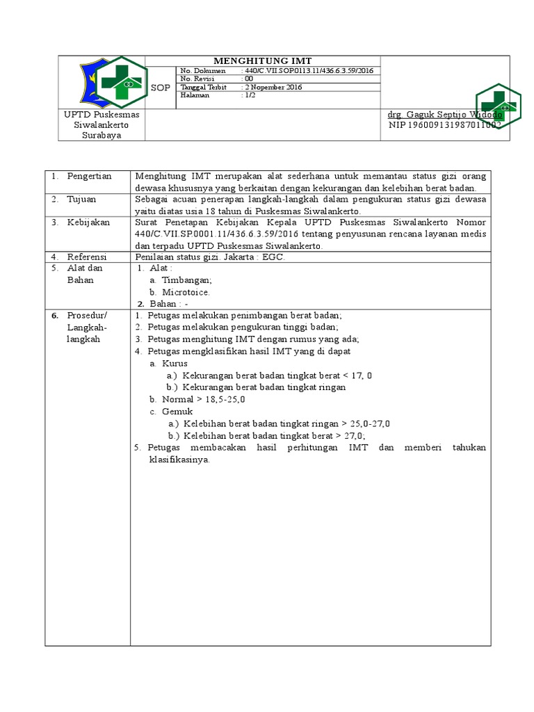 07.sop Perhitungan Imt + | PDF