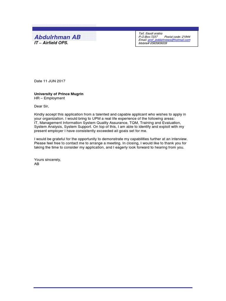 Cover Letter UPM | PDF