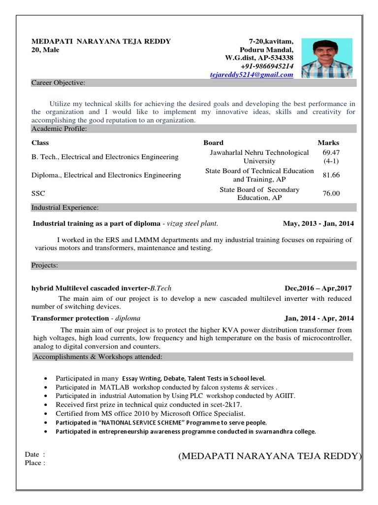 Teja Resume | PDF | Transformer | Electronics
