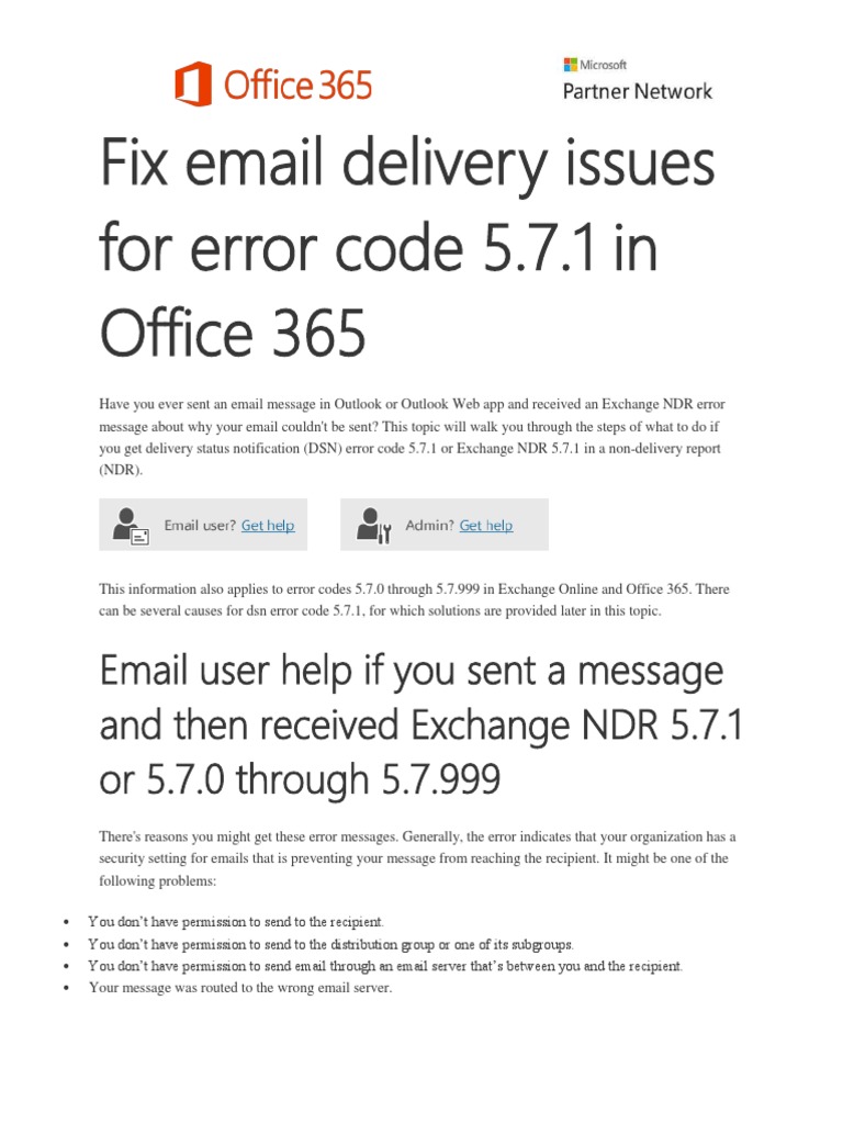 Fix Email Delivery Issues for Error Code 5.7.1 in Office 365 | Office ...