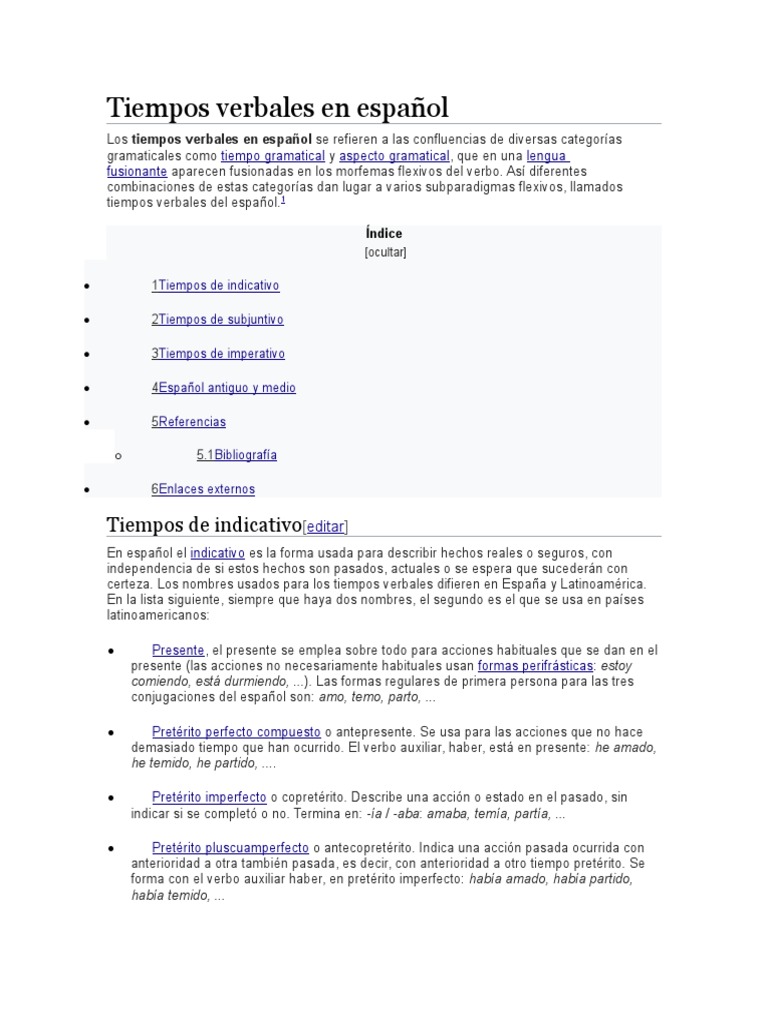 Tiempos Verbales en Español | PDF | Conjugación gramatical | Mecánica ...