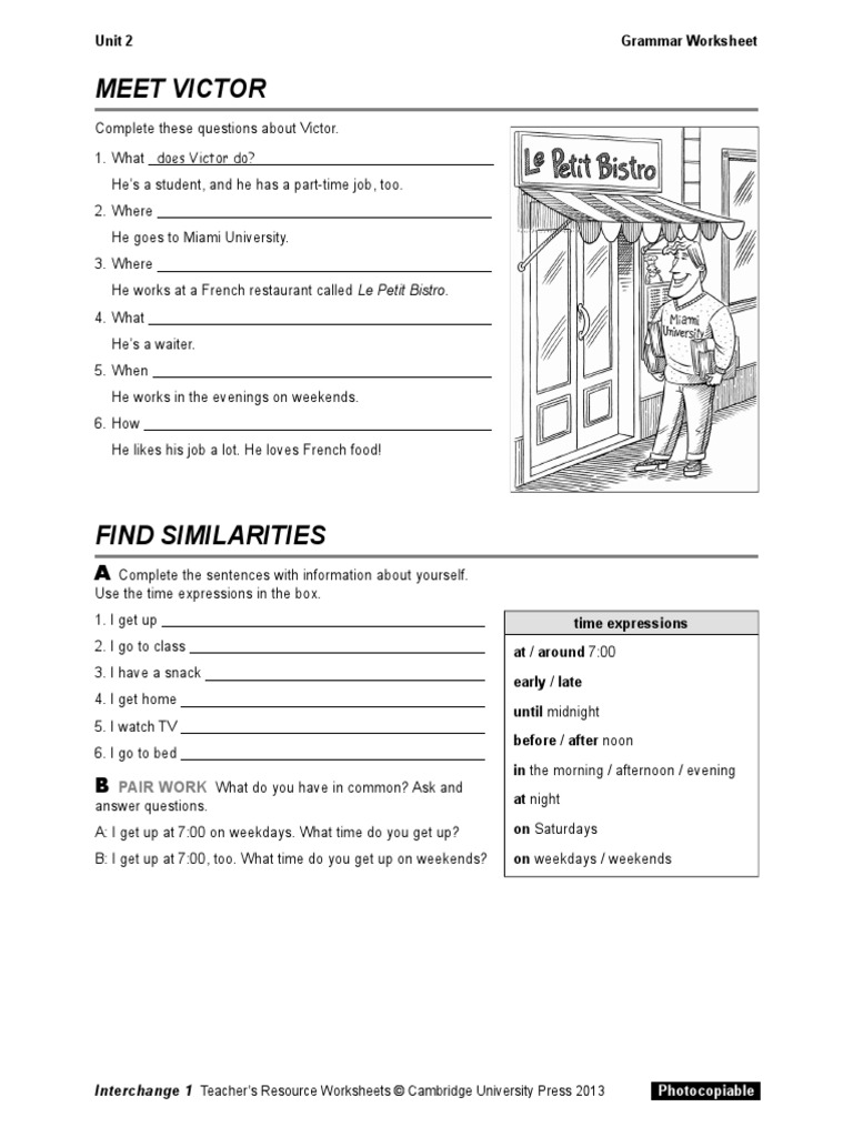 Meet Victor: Unit 2 Grammar Worksheet | PDF