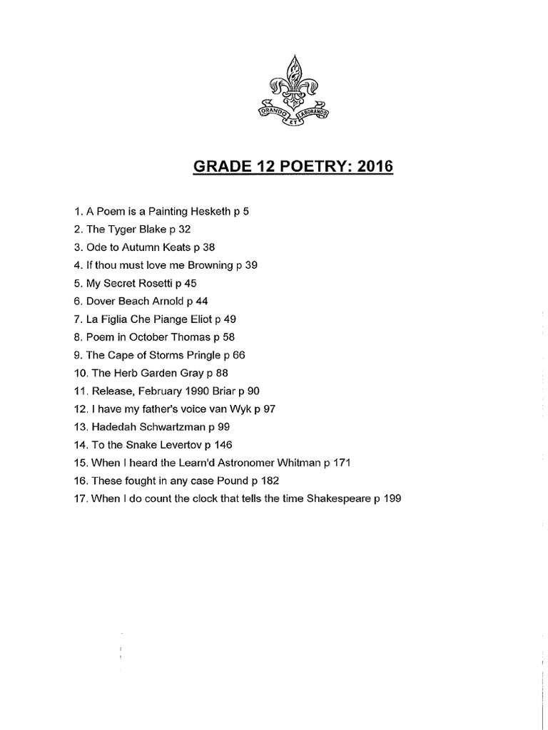2016 Grade 12 Poetry | PDF