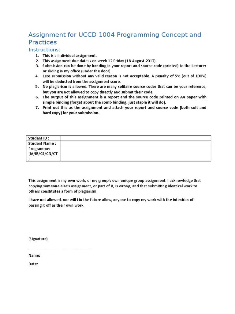 Assignment For UCCD 1004 Programming Concept and Practices | PDF | Variable (Computer Science ...
