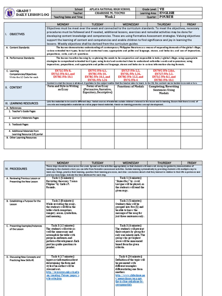 DLL_4th Qrtr_Week 2 | Educational Assessment | Curriculum