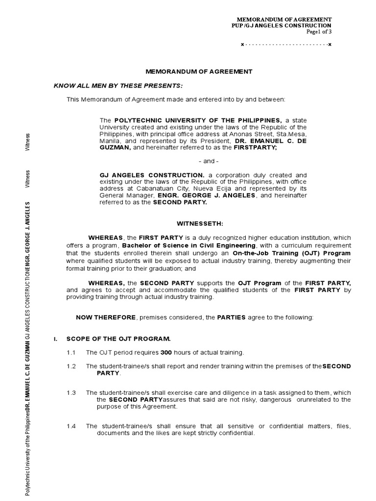 Sample Memorandum of Agreement | PDF | Government Information | Government