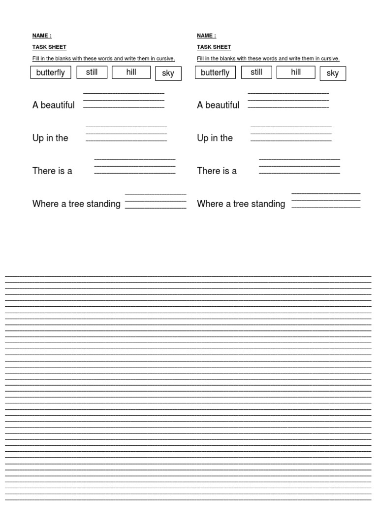 Fill in the blanks cursive worksheet | PDF | Nature