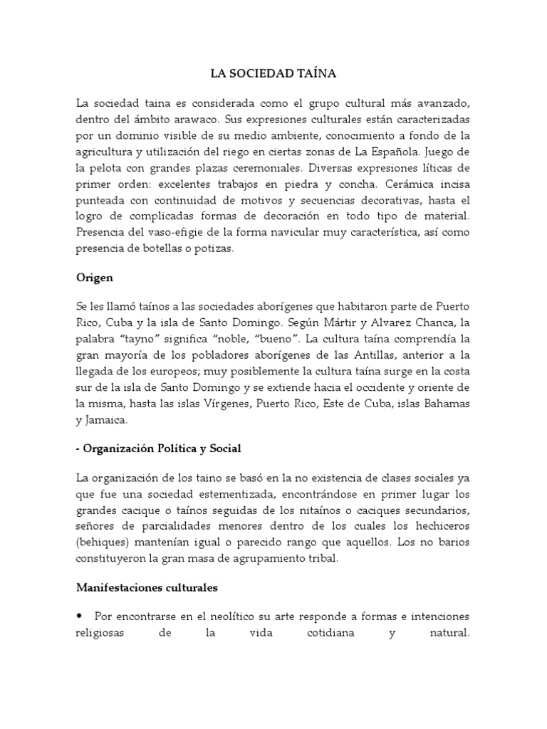 La Sociedad Taína | Descargar gratis PDF | Cuba | Sociedad