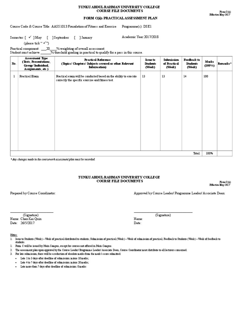 FOAS FOCS - Form C (II) AASS1013 Practical Assessment Plan | PDF ...