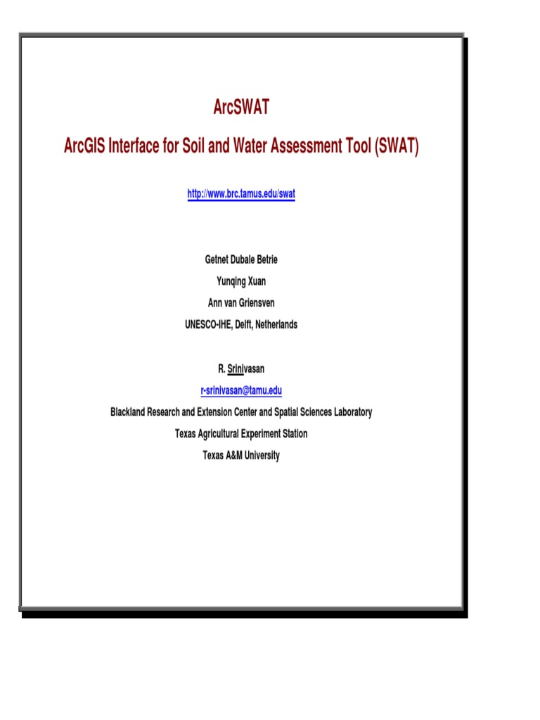 Arcswat Arcgis Interface For Soil and Water Assessment Tool (Swat ...