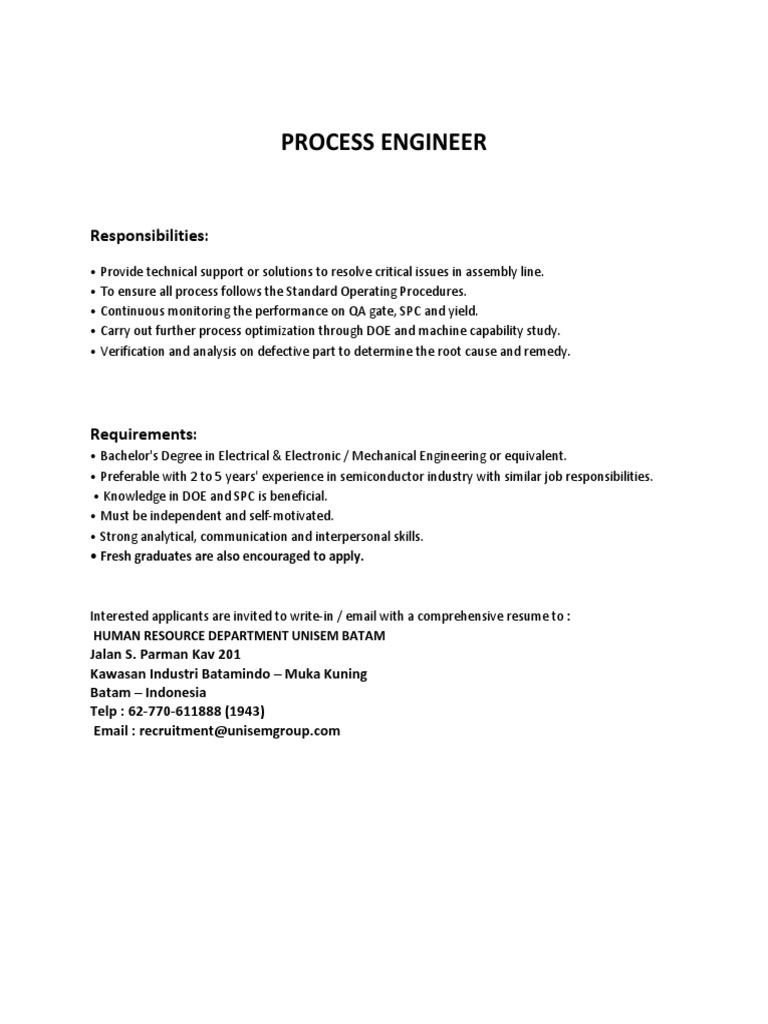 Process Engineer: Responsibilities | PDF