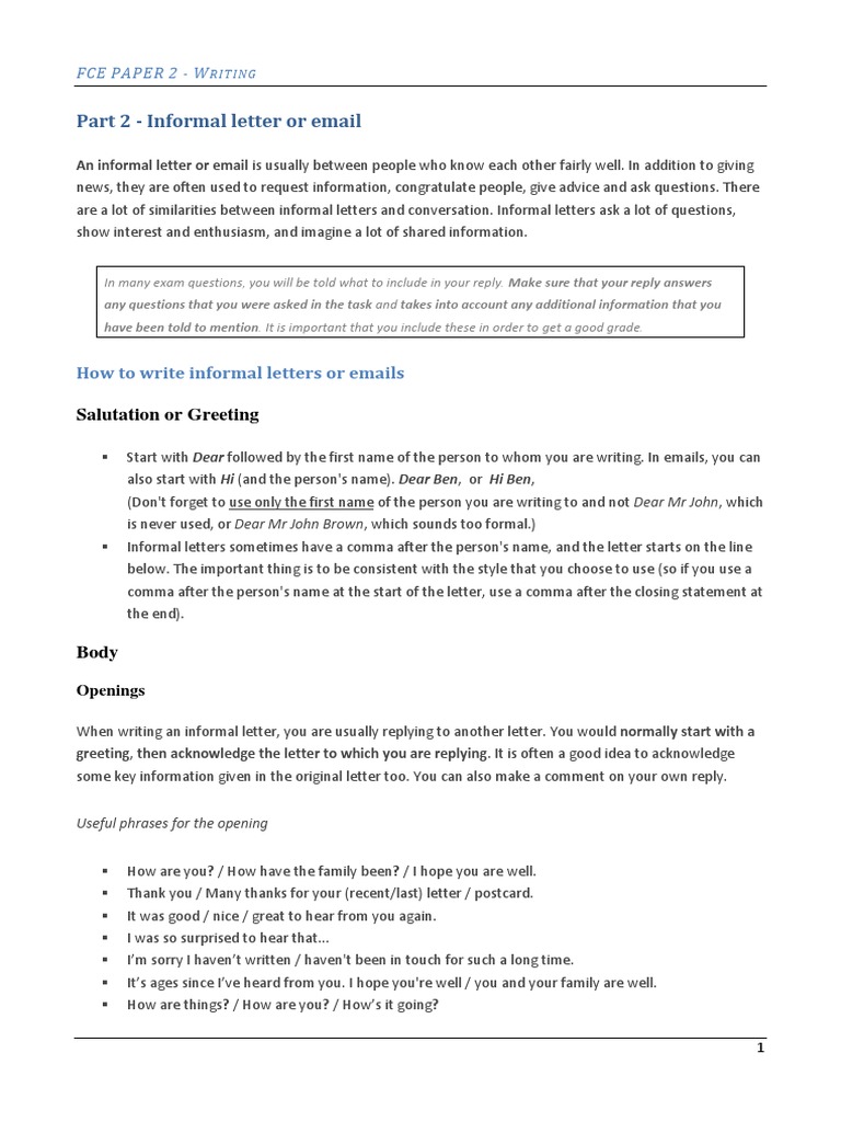 FCE Informal Letter - Email | PDF | Semantics | Rules