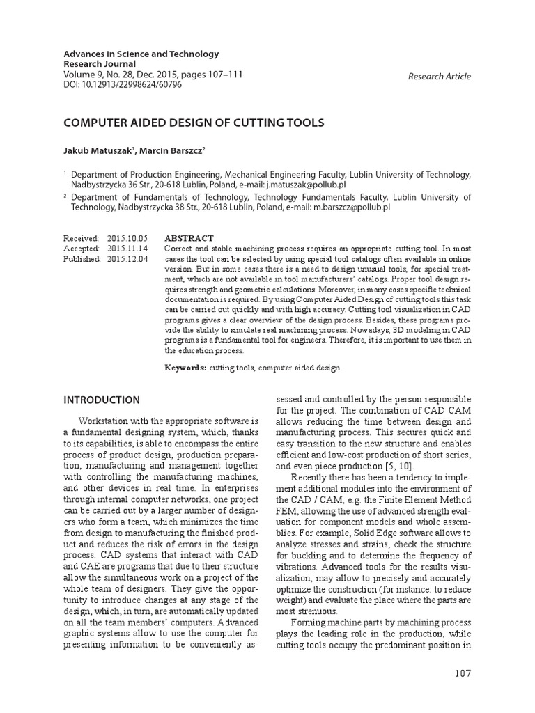 Computer Aided Design of Cutting Tools: Advances in Science and ...