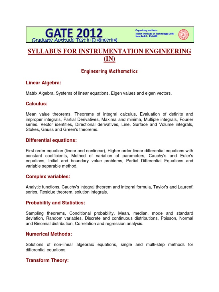 Instrumentation Engineering Syllabus Overview | PDF