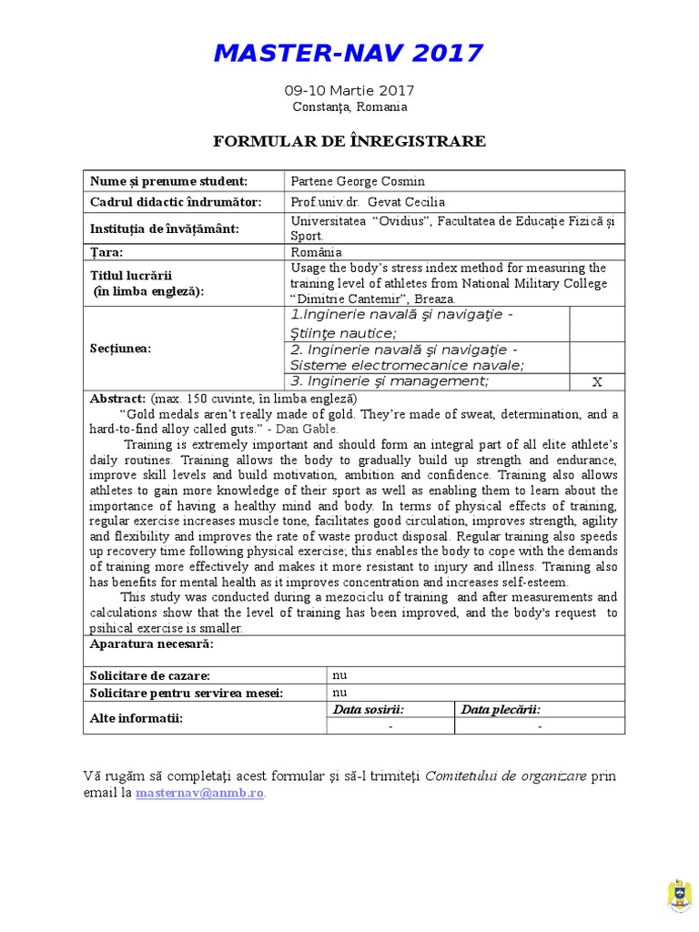 Formular Inscriere. | PDF | Physical Exercise | Self Care