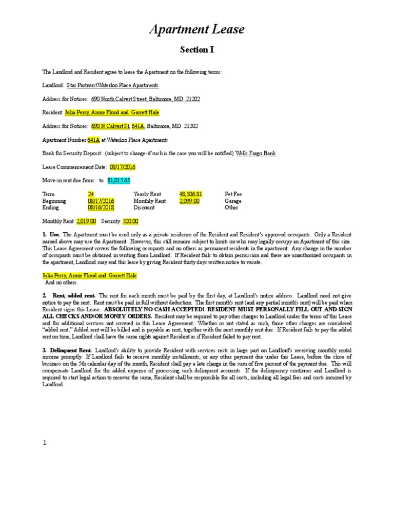 An Overview of Key Terms and Conditions in a Standard Apartment Lease ...