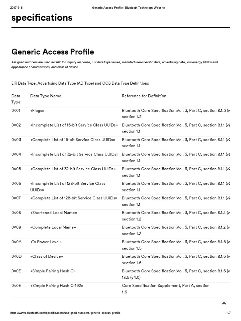 Bluetooth Generic Access Profile Data | PDF | Bluetooth | Electronics