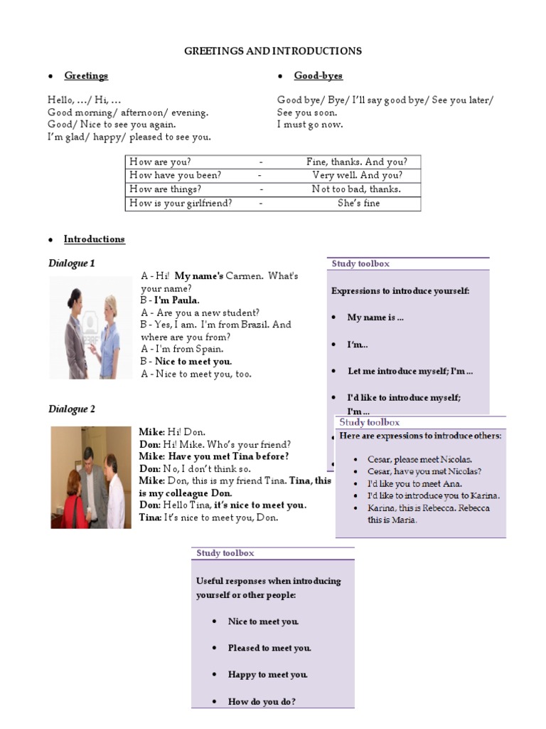 Greetings and Introductions Role Play | PDF