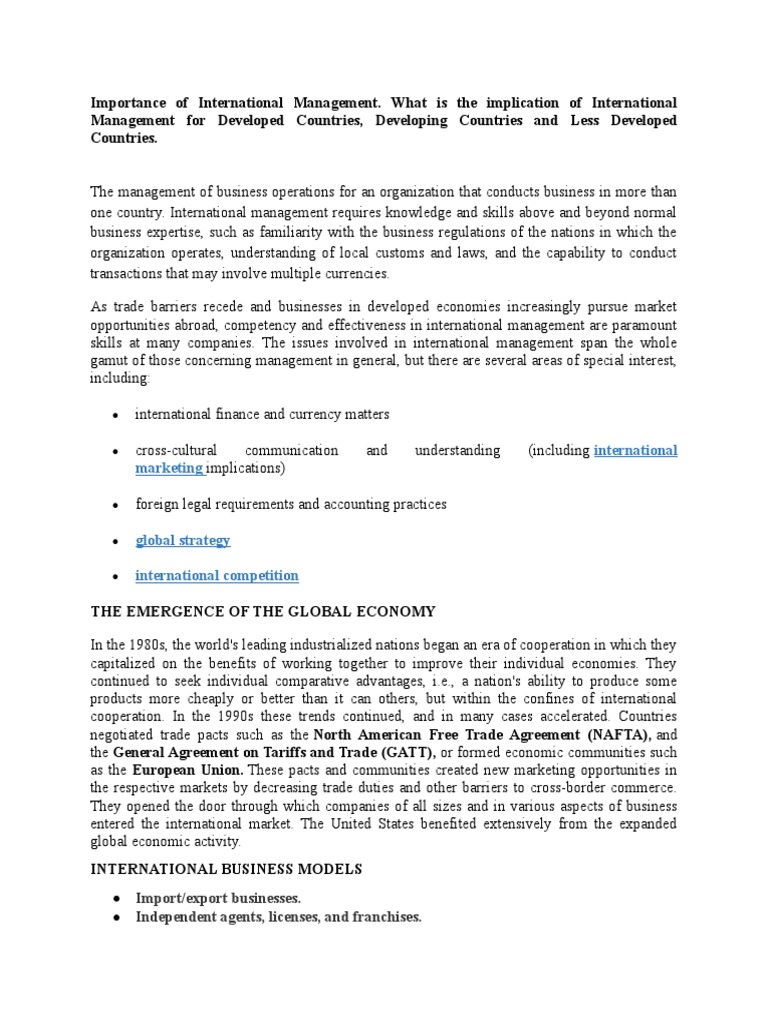 Importance of International Management | PDF | Economic Growth | Free Trade
