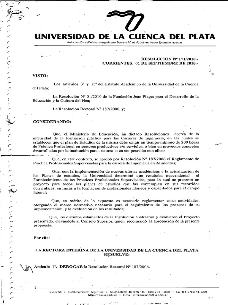 Res 171-10 Reglamento Pps | Descargar gratis PDF | Maestros | Plan de estudios