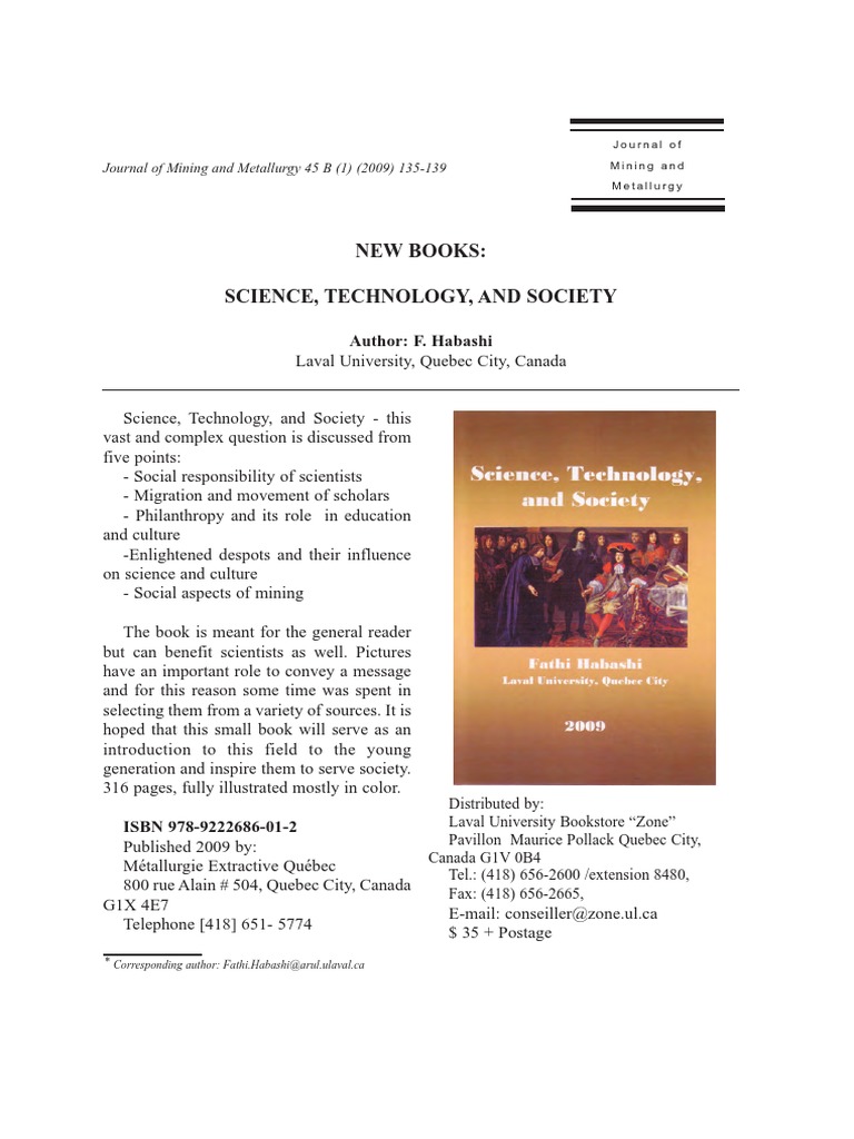 Fathi Habashi Science, Technology, and Society | PDF | Copper | Minerals