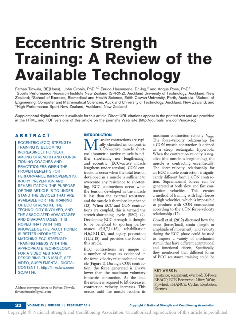 Eccentric Strength Training: A Review of The Available Technology ...
