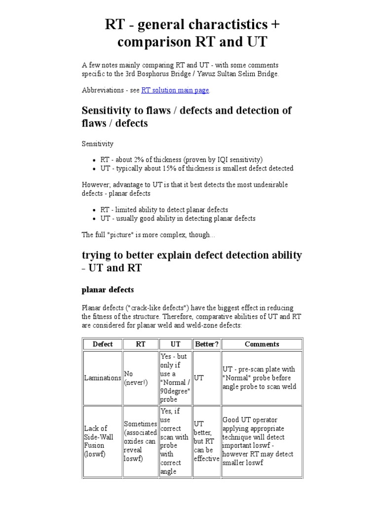 RT - General Charactistics + Comparison RT and UT | PDF | Welding ...