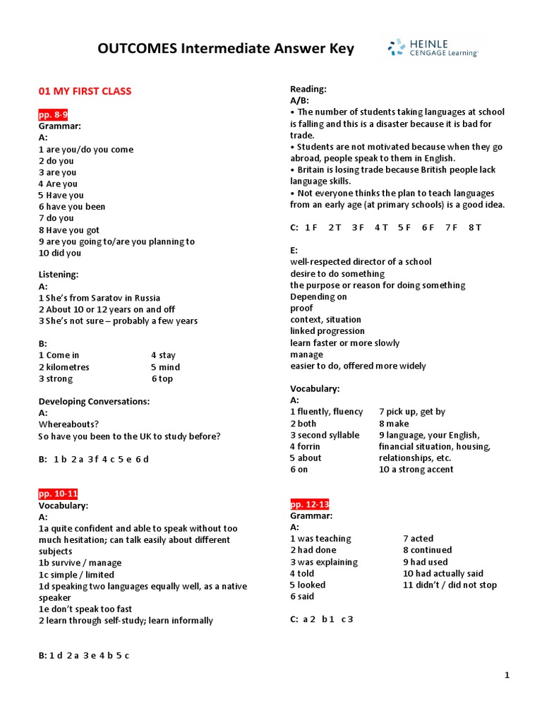 Intermediate Outcomes Answer Key Insights | PDF | Nightclub | English Language