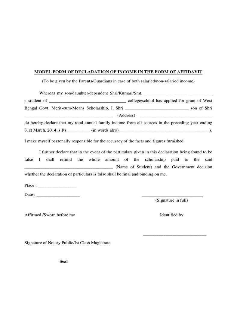 Model Proforma of Declaration of Income in The Form of Affidavit | PDF