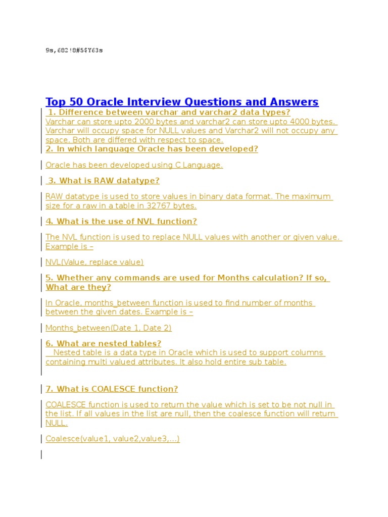Top 50 Oracle Interview Questions and Answers | PDF | Pl/Sql | Sql