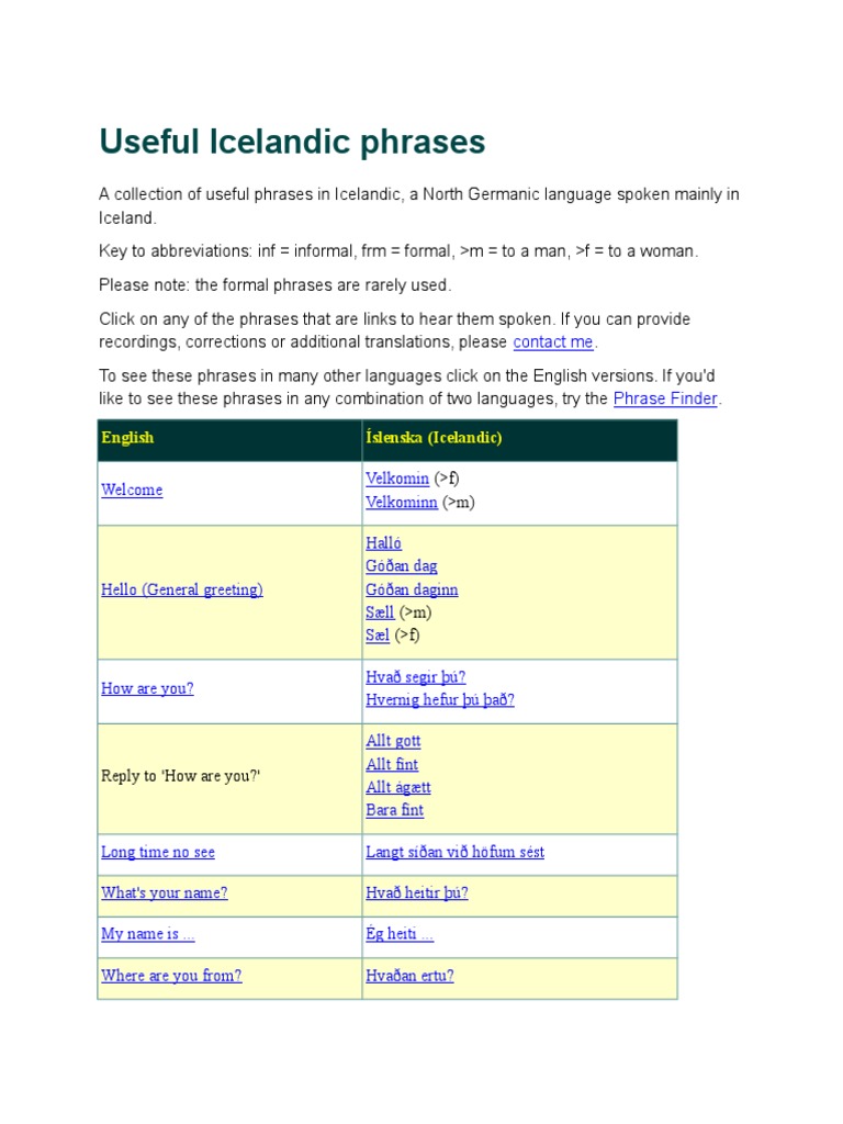 Useful Icelandic Phrases | PDF | Northern Europe | Languages