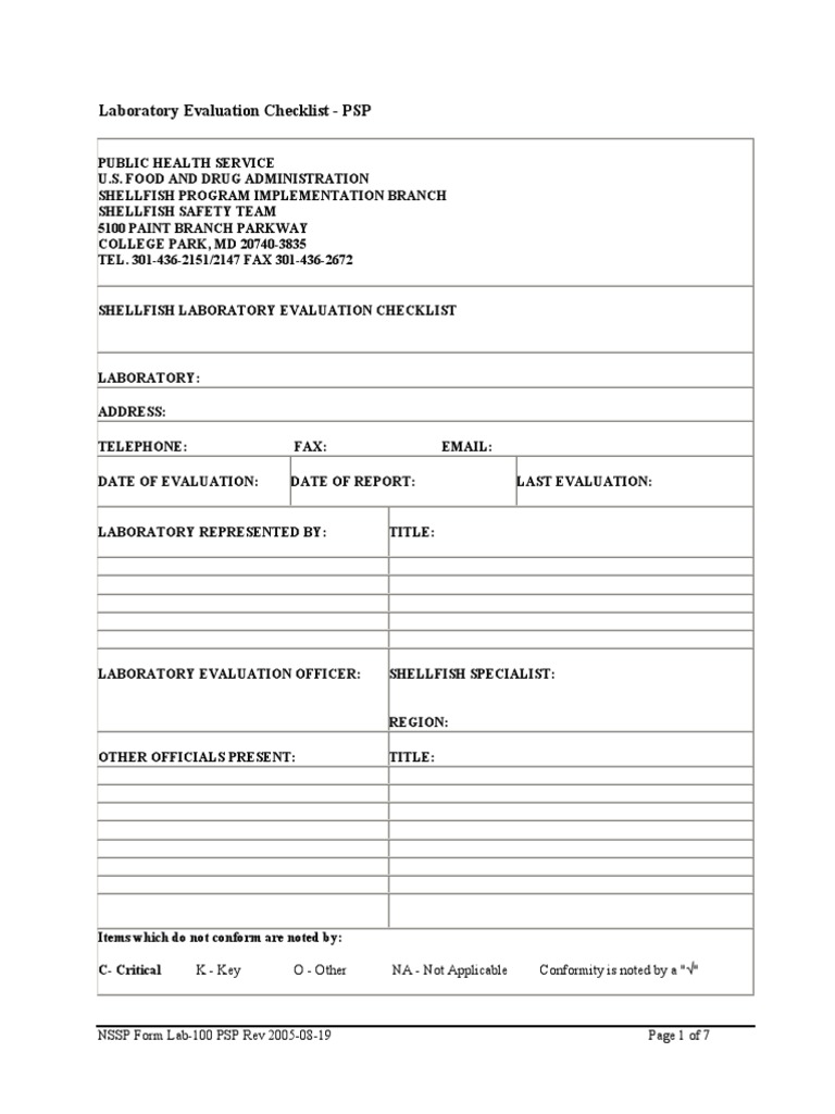 NSSP Laboratory Evaluation Checklist - PSP | PDF | Ph | Quality Assurance