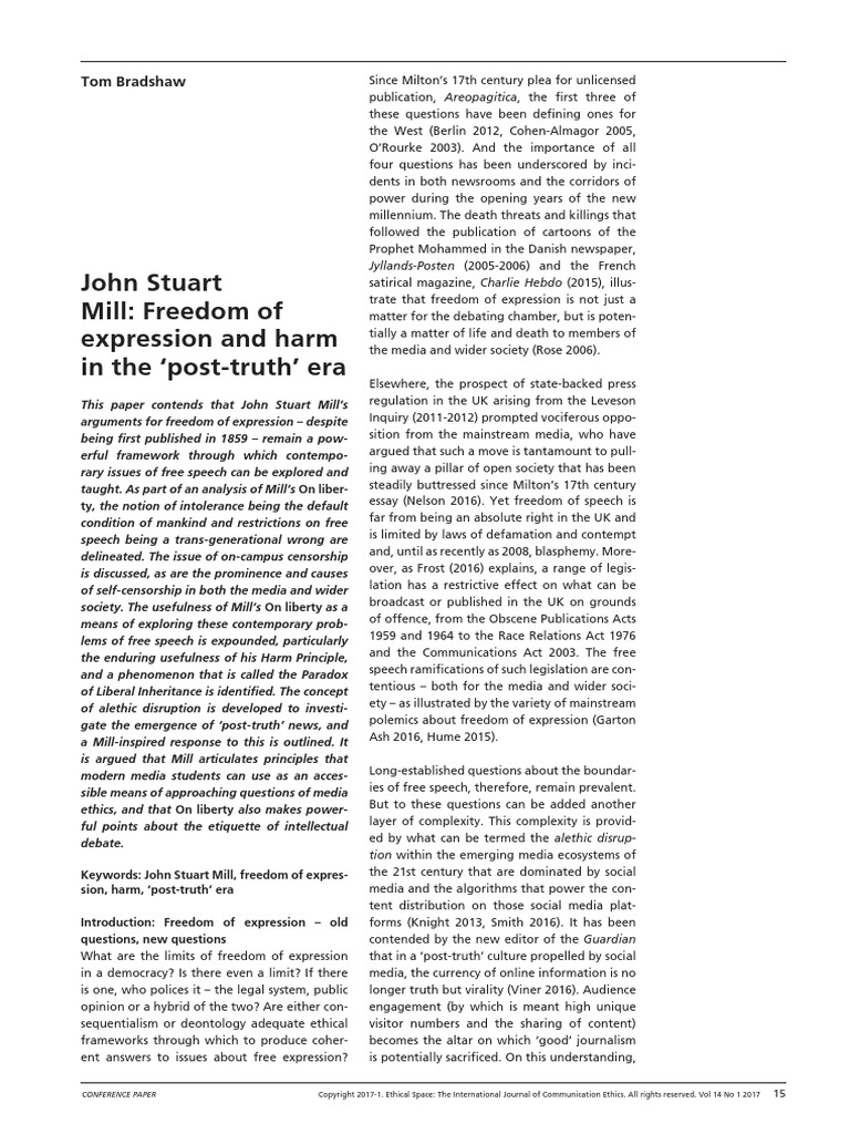 John Stuart Mill Freedom of Expression and Harm in The Post-Truth' Era ...