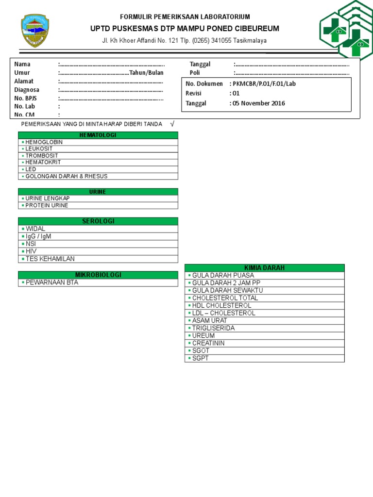 Formulir Pemeriksaan Laboratorium | PDF