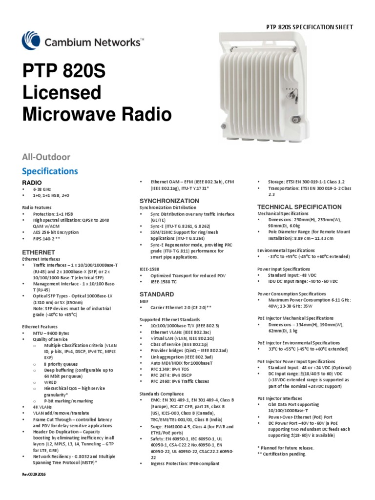 PTP 820S - Mar 2016 | PDF | Modulation | Networking Standards