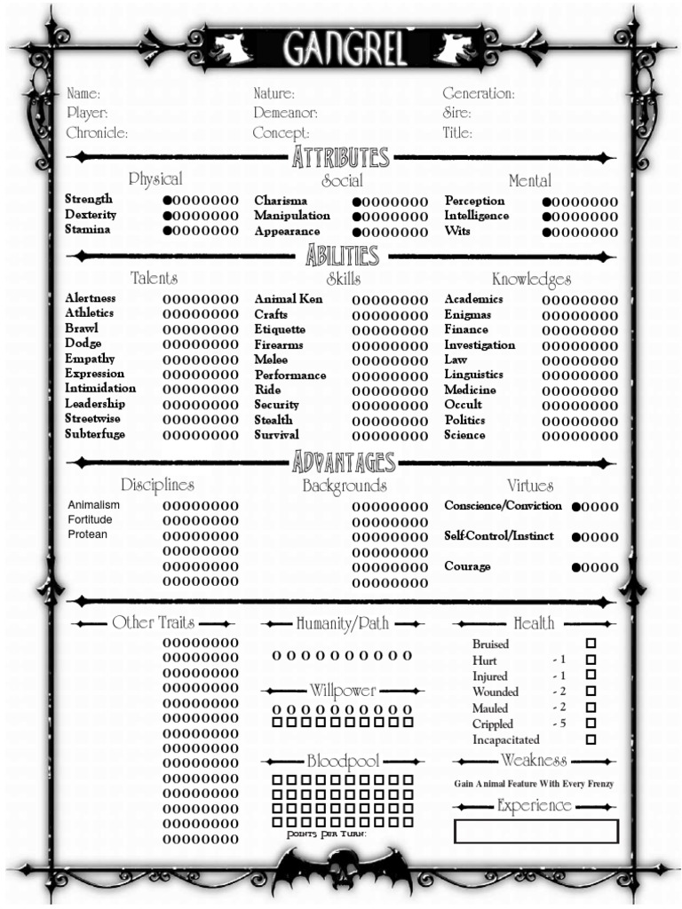 Vampire Character Sheet Template | PDF | Gaming | Role Playing Games