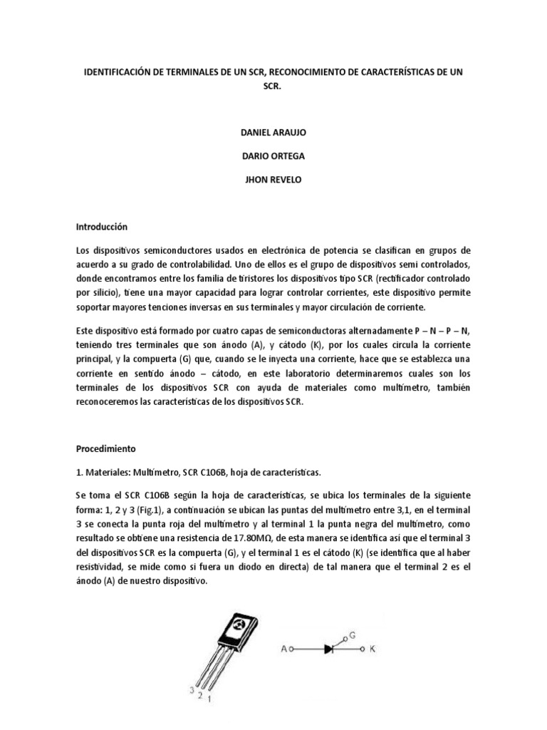 Identificación de Terminales SCR C106B | PDF | Componentes eléctricos ...