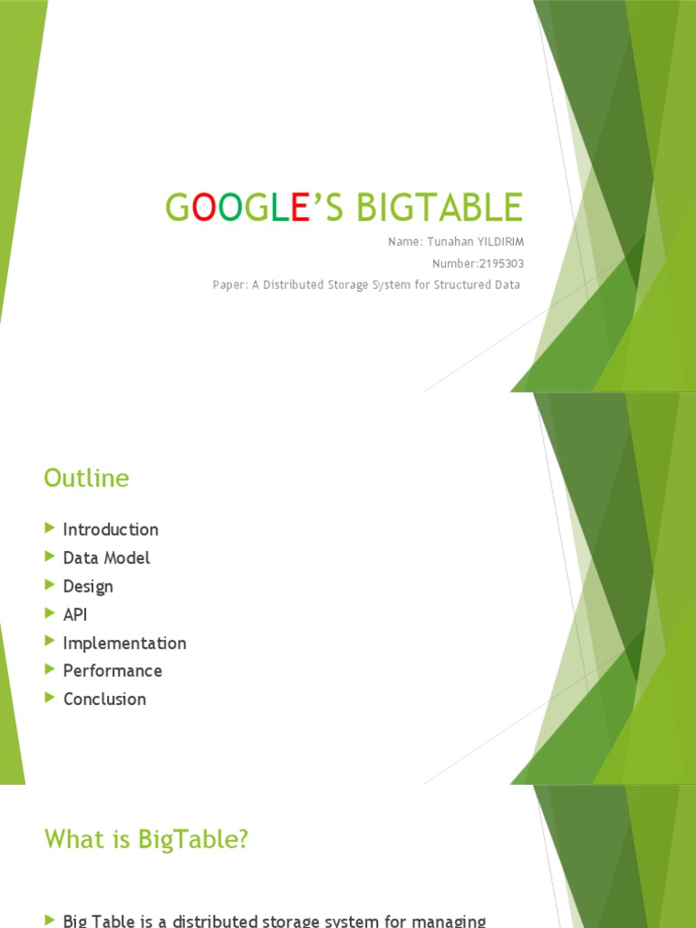 G G 'S Bigtable: Name: Tunahan YILDIRIM Number:2195303 Paper: A Distributed Storage System For ...
