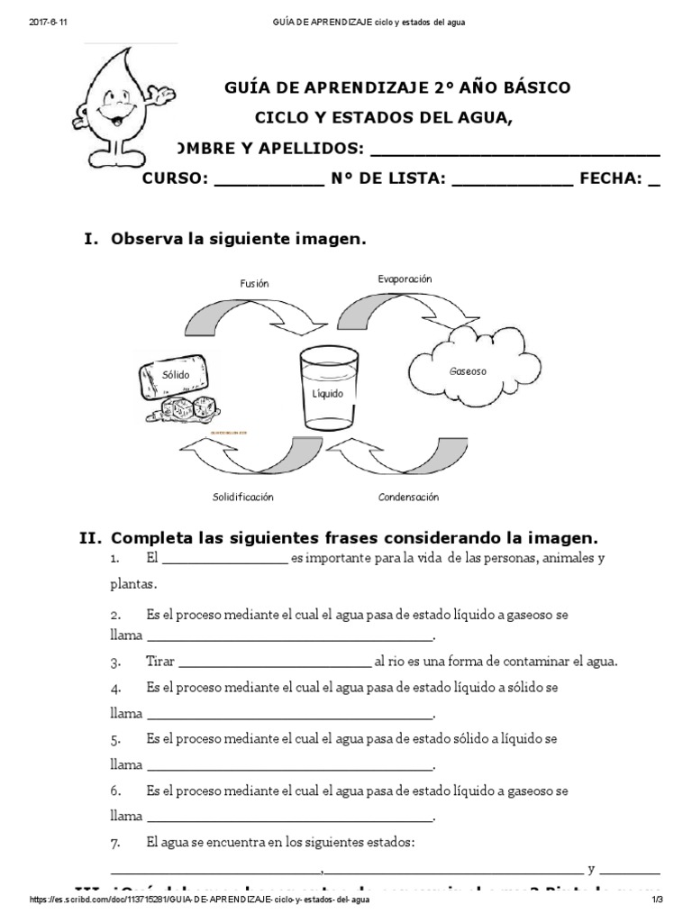 GUÍA DE APRENDIZAJE Ciclo y Estados Del Agua PDF | PDF | Earth Sciences ...
