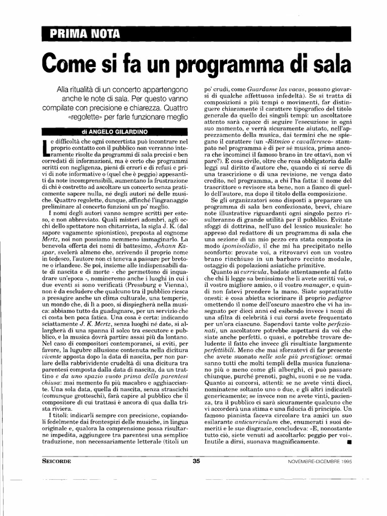 Come Fare Programma Sala PDF | PDF